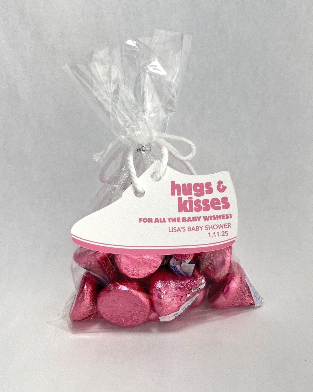 Hugs & Kisses Baby Shoe Personalized Baby Shower Favor Tags Baby Girl ...