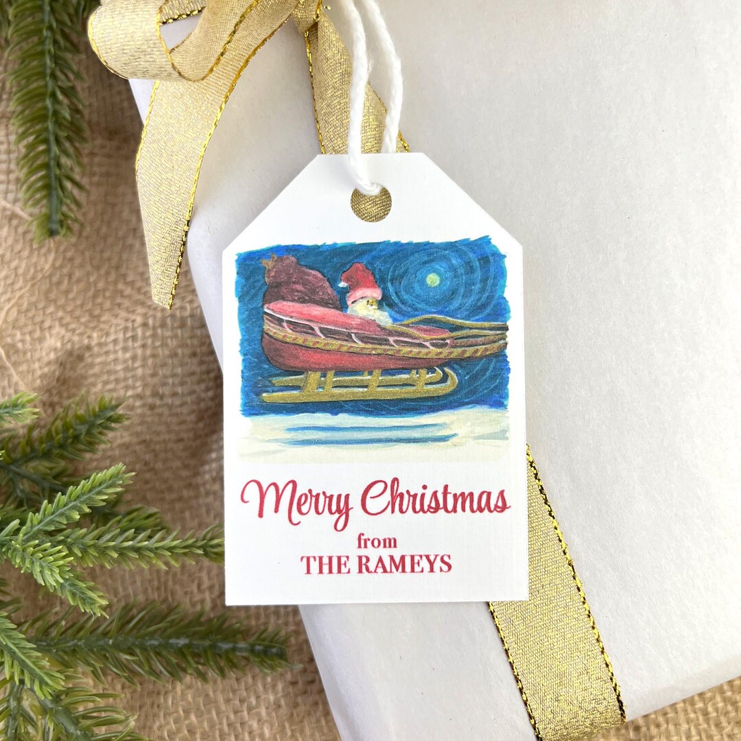 Santa and Sleigh Christmas Gift Tags, Personalized Christmas Gift Tags ...