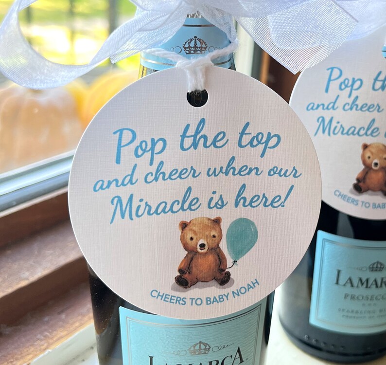 Baby Bear Pop the Top and Cheer Personalized Baby Shower Mini Champagne ...