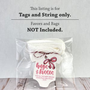 Hugs & Kisses Bow Onesie Personalized Baby Shower Favor Tags Baby Girl ...