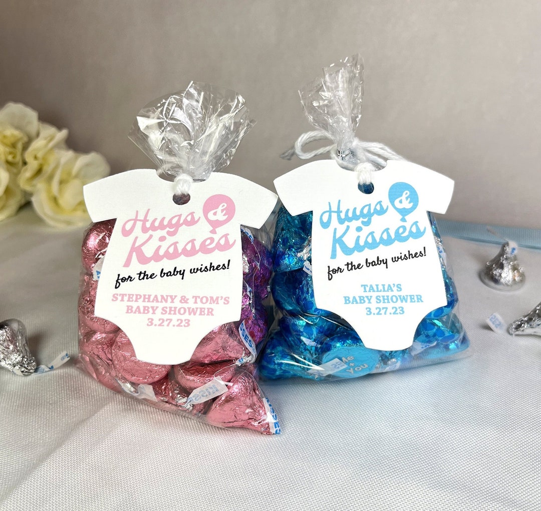 Hugs & Kisses Onesie Personalized Baby Shower Favor Tags Baby Girl ...