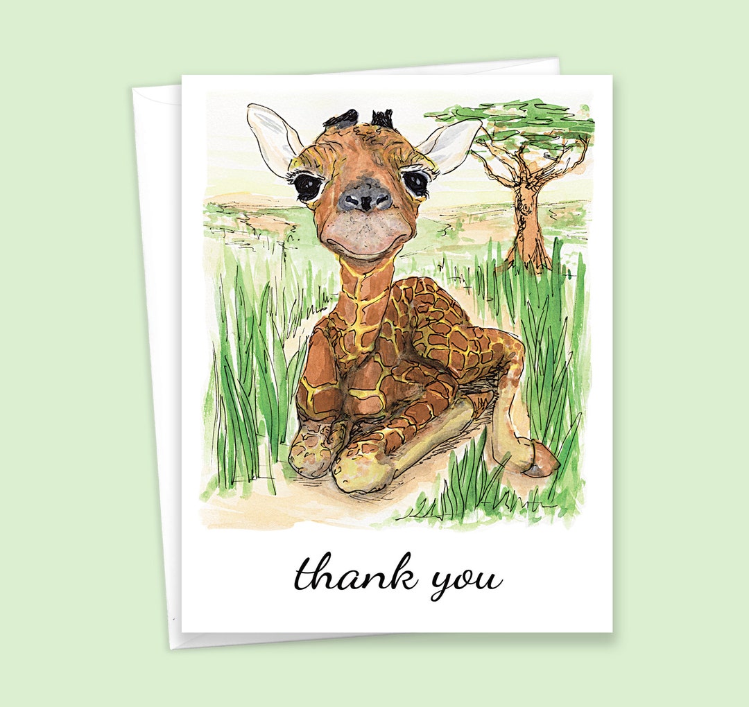 Safari Baby Giraffe Thank You Cards, Safari Animal Thank You Cards ...