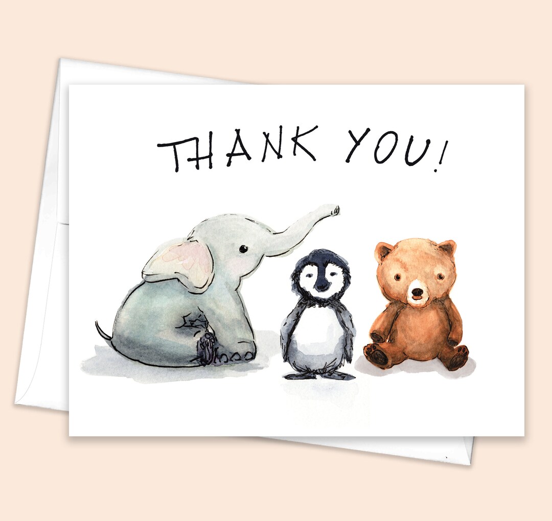 Baby Animal Thank You Cards, Bear, Elephant and Penguin Thank You Cards ...