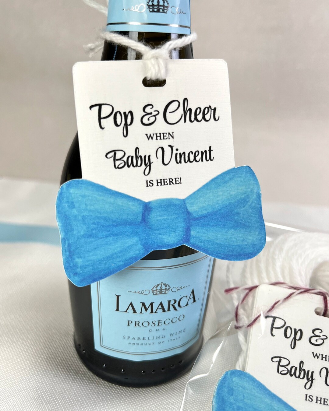 Pop & Cheer Bowtie Personalized Baby Shower Mini Champagne Bottle Favor ...