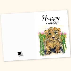 Printable Happy Birthday Card, 5x7" Lion Cub Safari Animal Happy ...