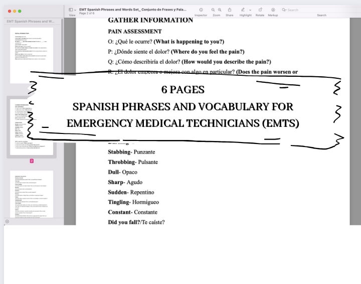 Spanish Phrases and Vocabulary for Emergency Medical Technicians (emts ...