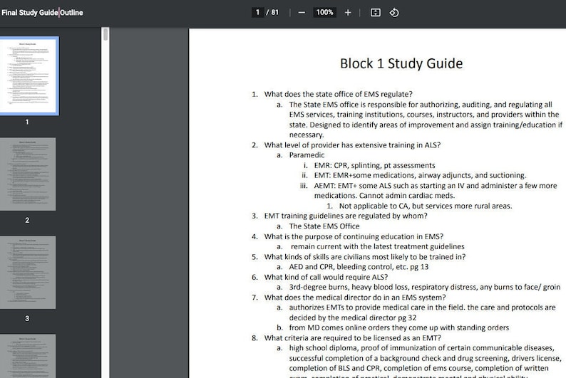 EMT Study Guides- 80+ Pages - Etsy