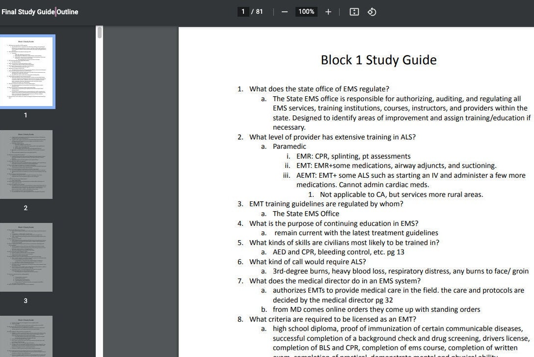 EMT Study Guides- 80+ Pages - Etsy