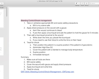 Detailed EMT Skills Summary- Step by Step :) - Etsy