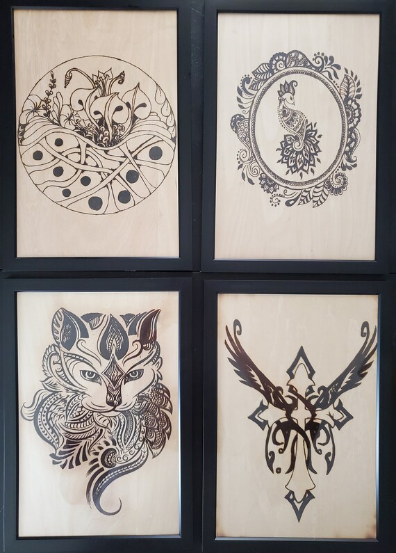 Framed Wood Burn Pyrography Gallery Wall Art Handmade Wood | Etsy