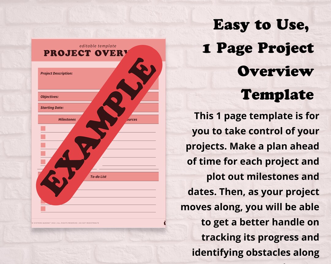 1 Page Project Overview Template Printable Project Planner - Etsy