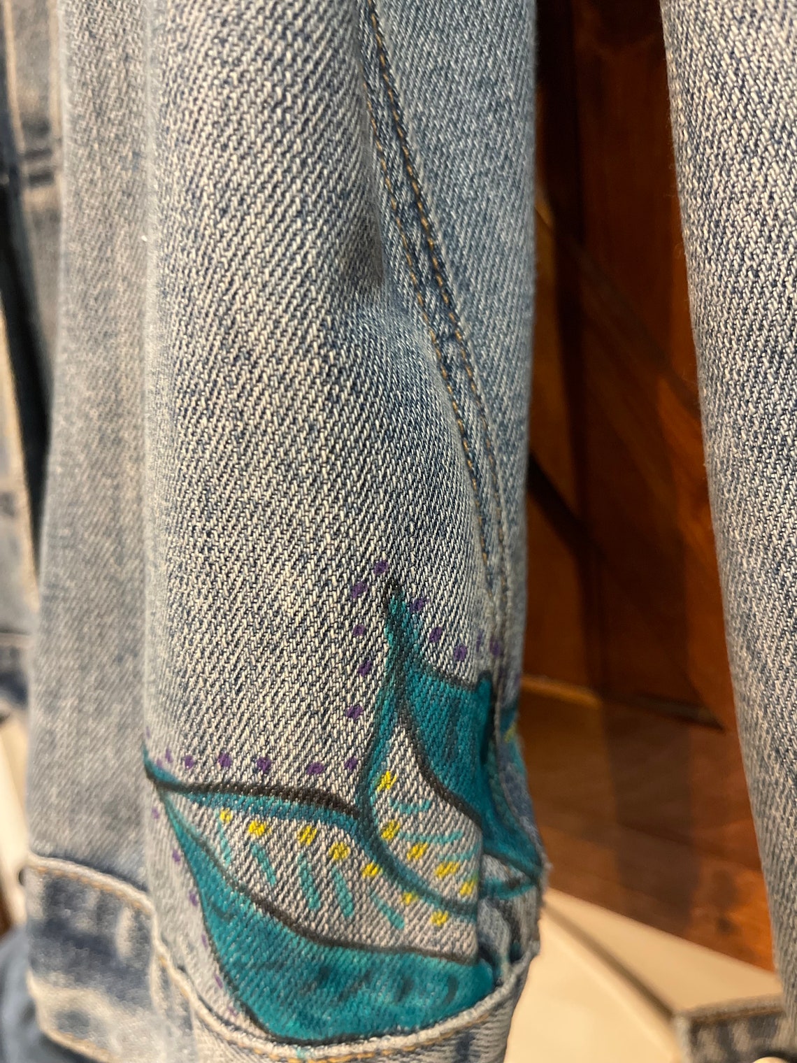 BOHO Denim Jacket, Hand-painted Eclectic Back Panel, Hand-embroidered ...