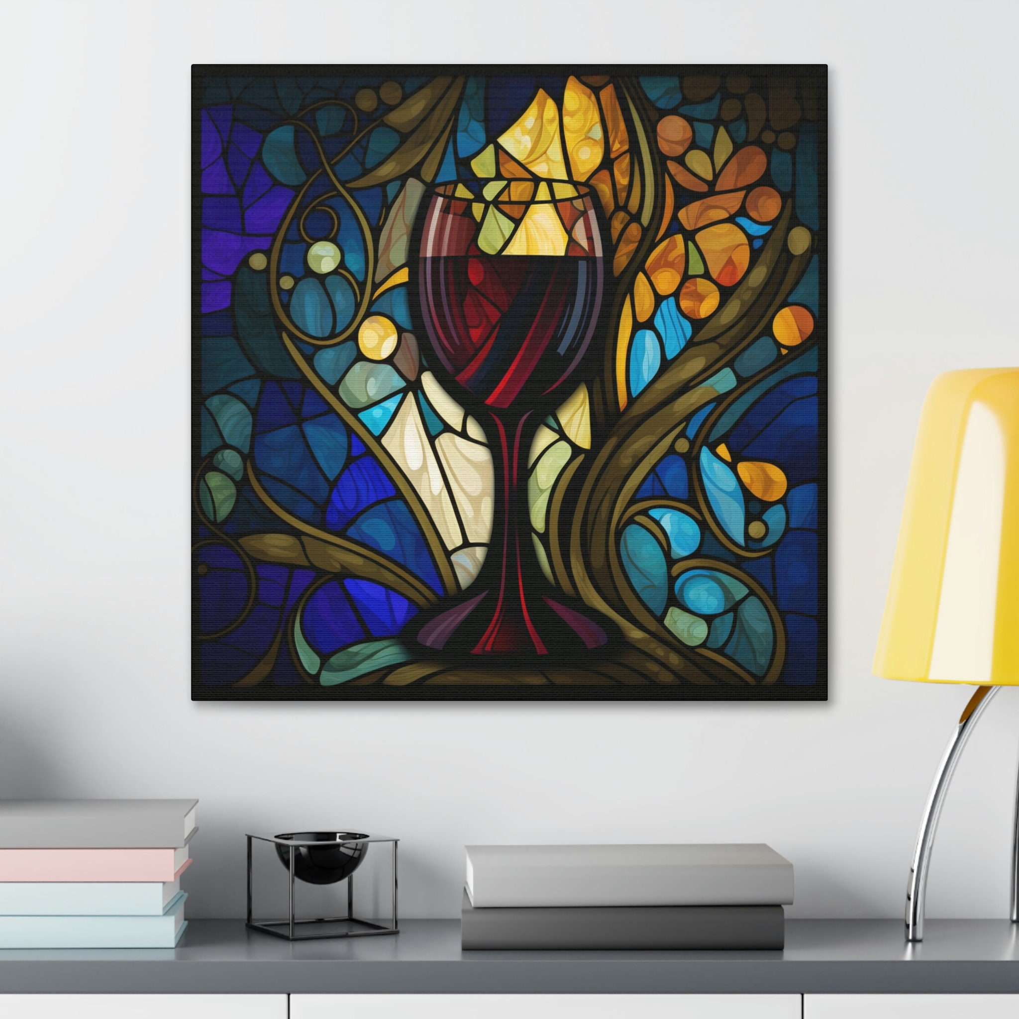 Vintage Grapes and Wine Stained Glass Canvas Print Great - Etsy