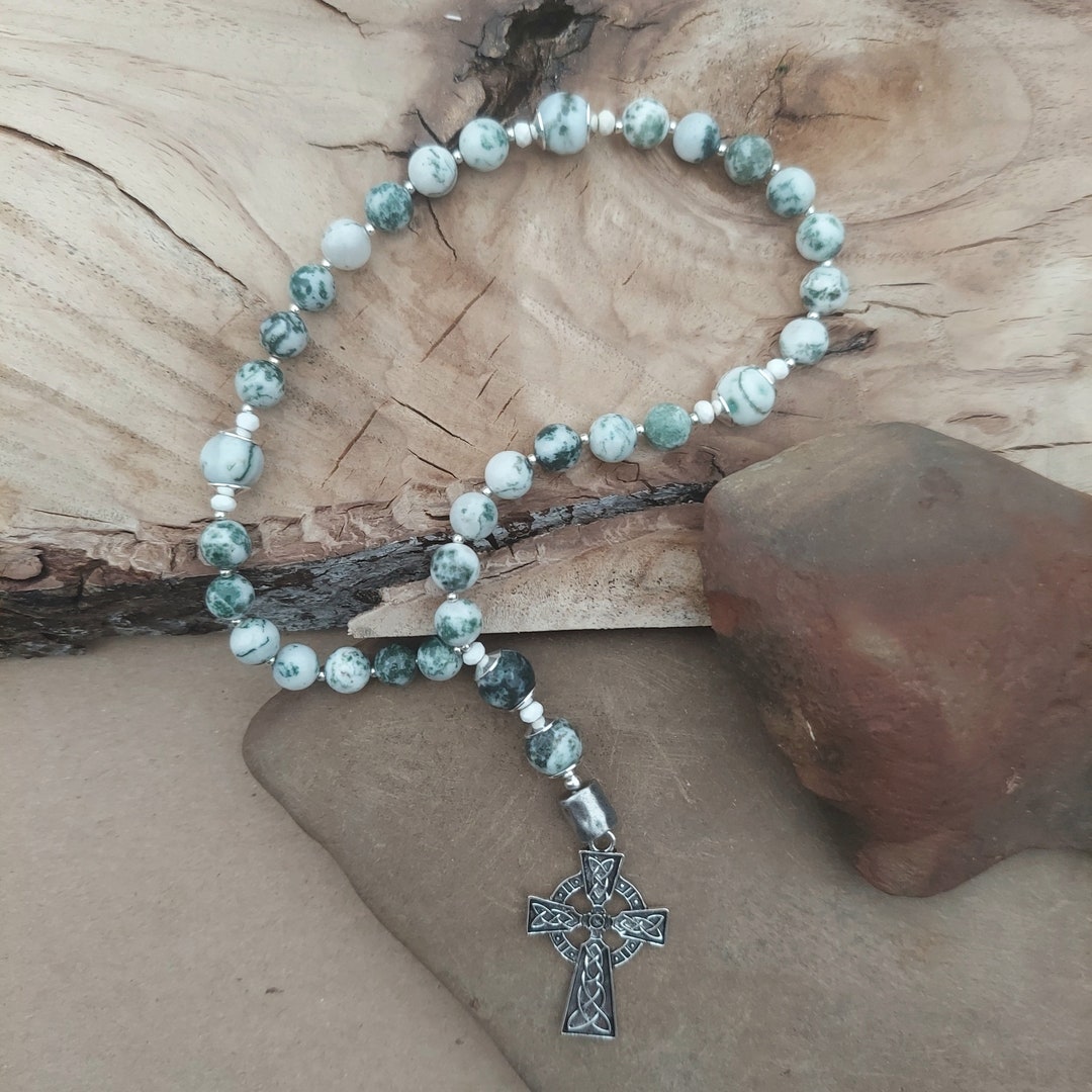 Anglican Prayer Beads, Rosary Made With Natural Tree Agate Beads ...