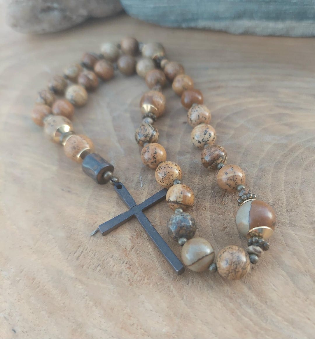 Anglican Rosary, Prayer Beads Made With Natural Picture Jasper in Earth ...