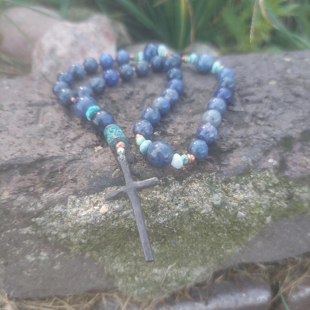 Gemstone Anglican Prayer Beads, Rosary With Dumortierite, Turquoise ...