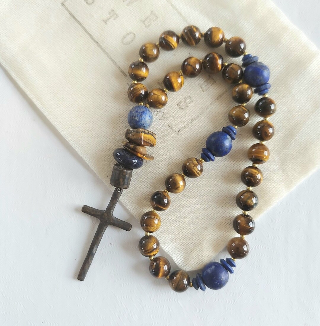 Anglican Prayer Beads, Rosary With Gemstones Tiger Eye and Lapis ...