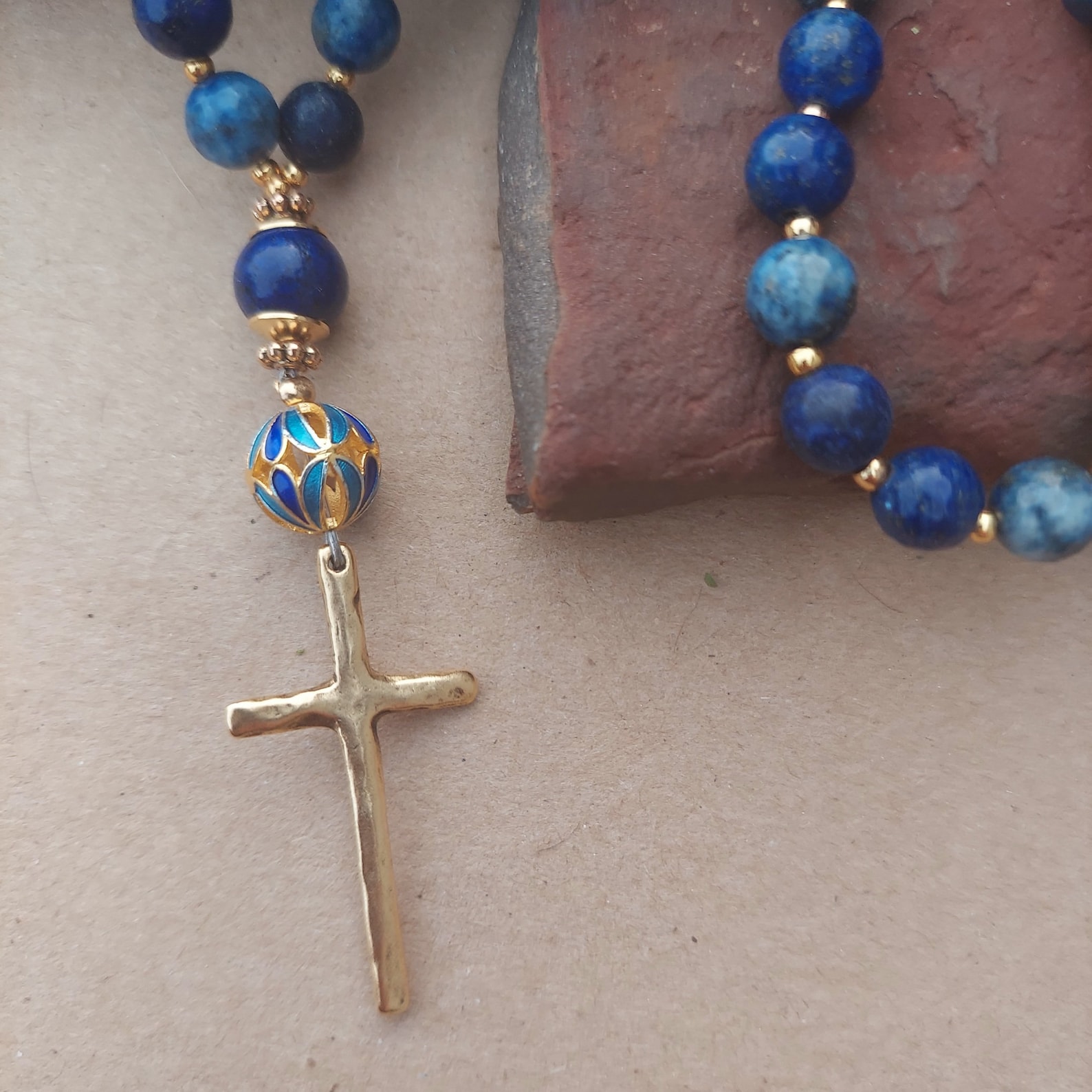 Royal Blue Lapis Anglican Rosary, Prayer Beads With a Cloisonne ...