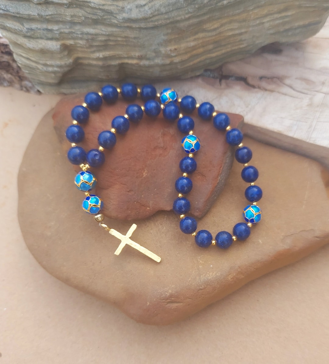 Anglican Rosary, Prayer Beads With Royal Blue Lapis, Teal Beads and a ...