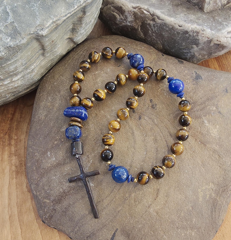 Anglican Prayer Beads or Rosary With Natural Tiger Eye and Lapis. - Etsy