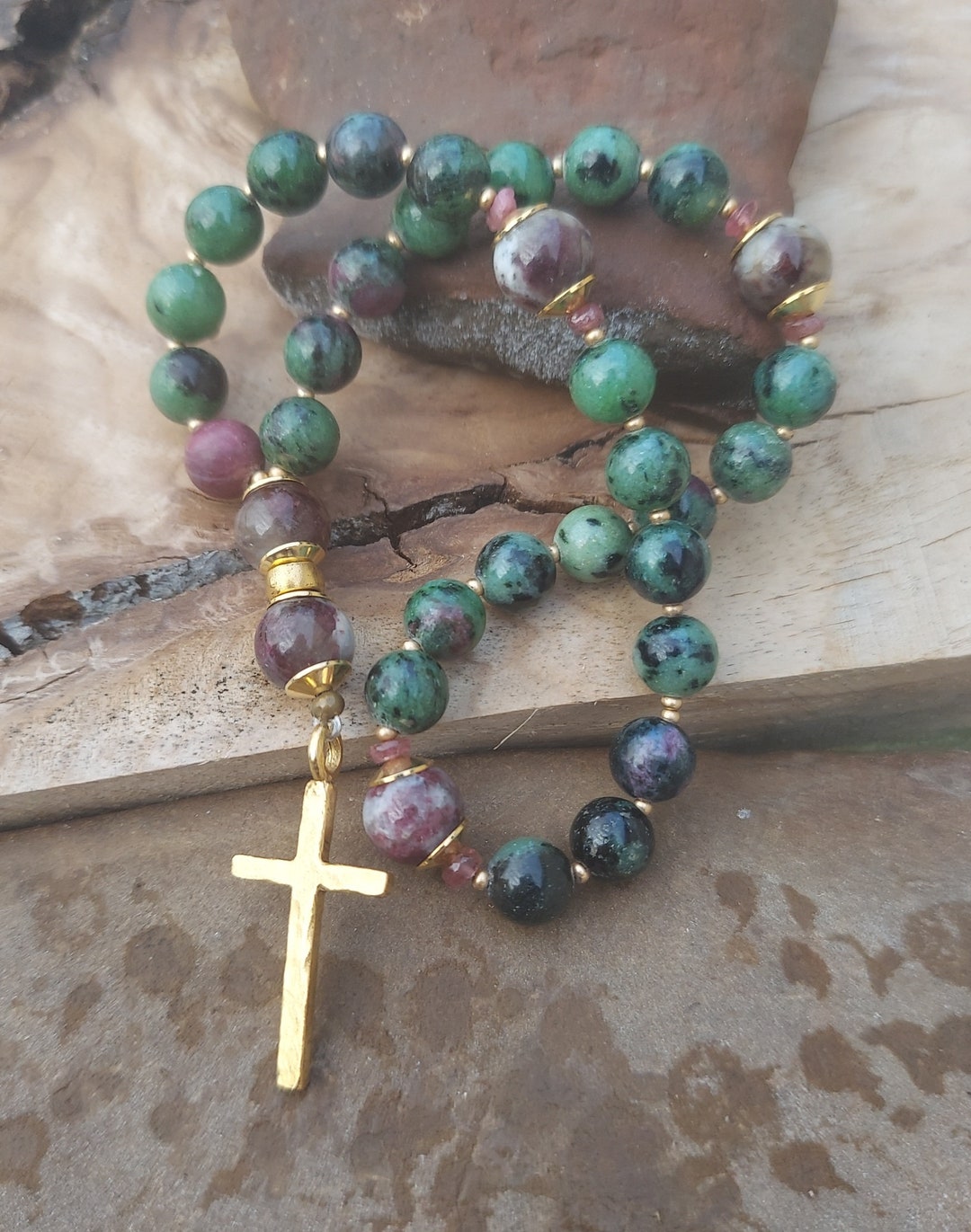 Anglican Rosary, Prayer Beads With Ruby Zoisite, Tourmaline, Episcopal ...