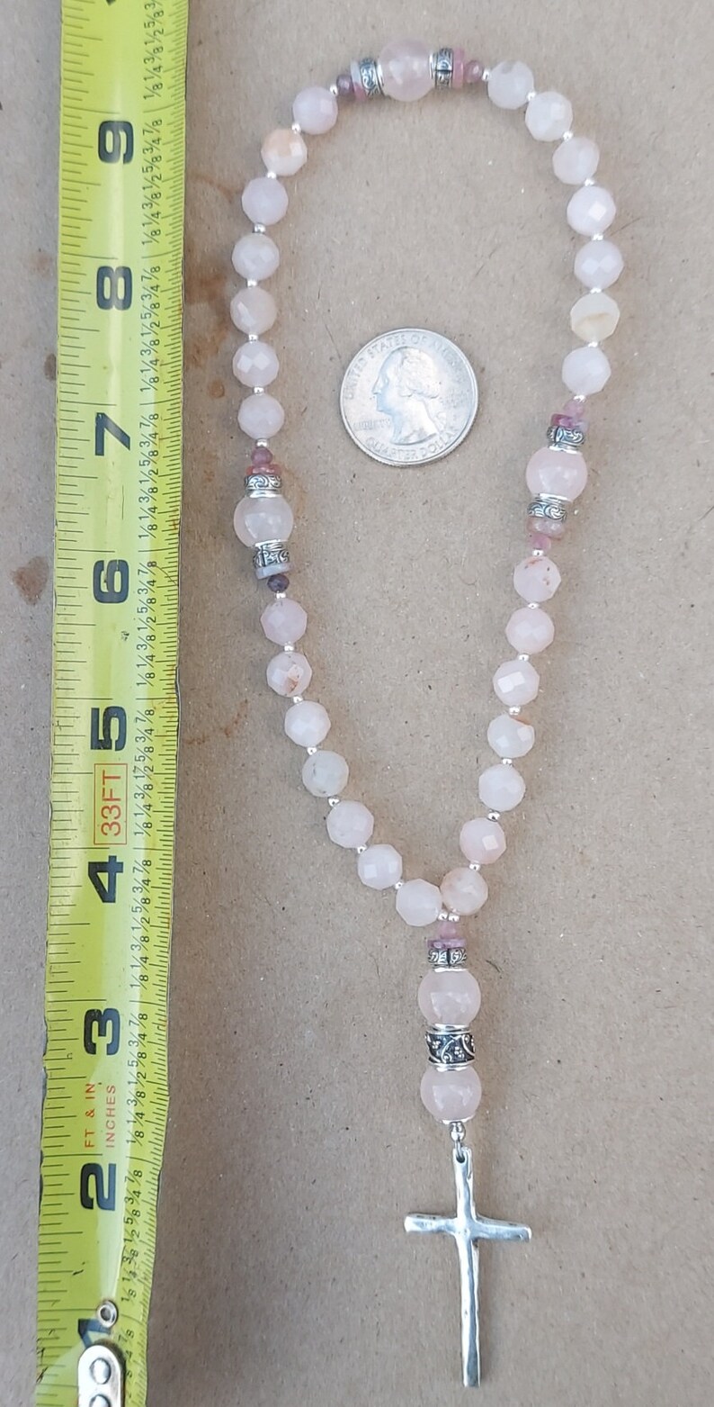 Anglican Prayer Beads, Rosary Made With Rose Quartz, Tourmaline & a ...