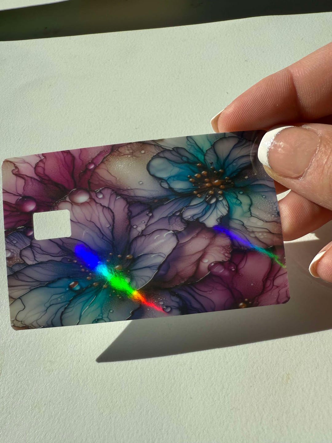 Iridescent Flowers With Holographic Credit Card Skin - Etsy