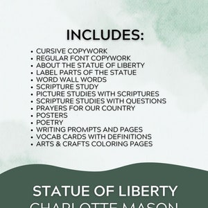 Statue of Liberty Study Unit: Charlotte Mason Inspired (PDF Download ...