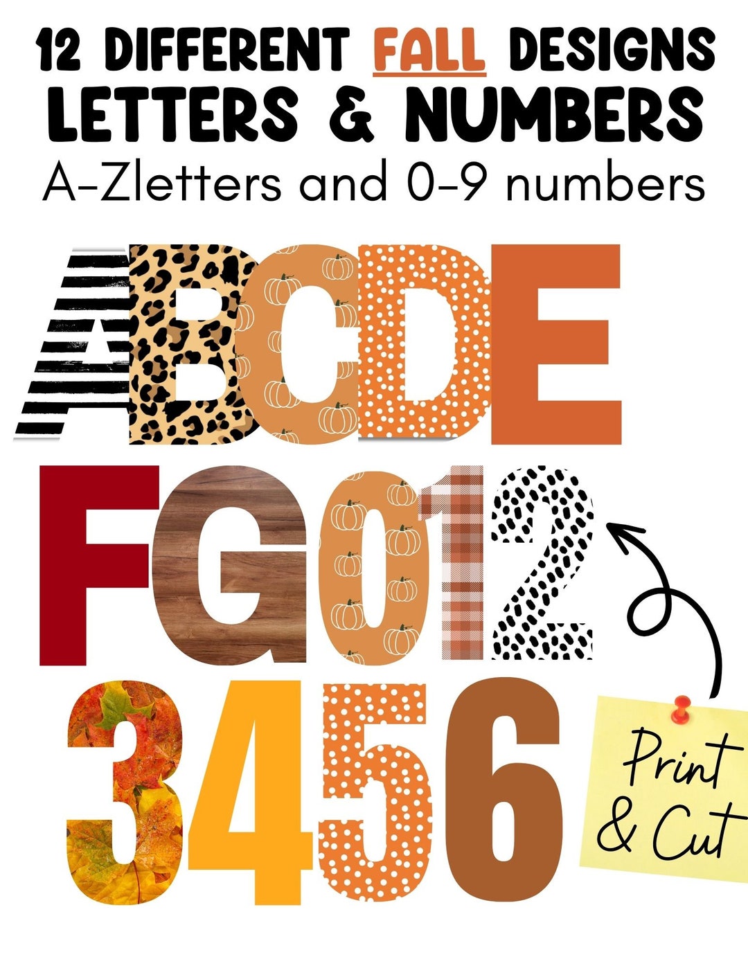 Fall Print and Cut Outlined Capital Letters & Numbers, Bulletin Board ...