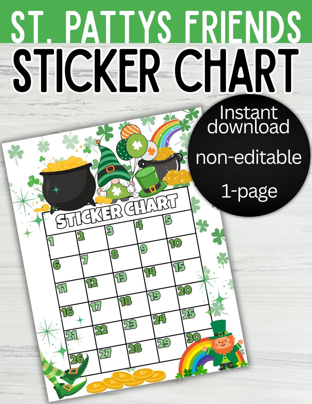 St. Patrick's Day Sticker Chart, Kids Reward System (digital Download ...