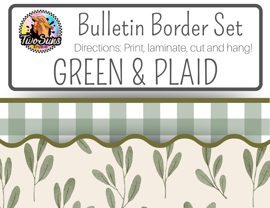 Green and Plaid Modern Classroom Printable Bulletin Board Border Set, 2 ...