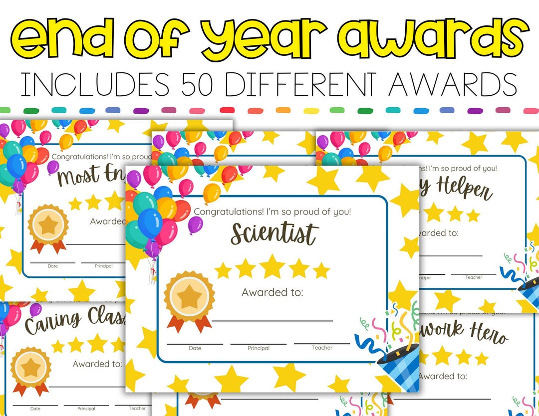 50 End of School Awards: Elementary & Middle School Certificates (PDF ...