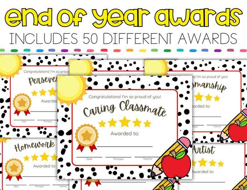 50 End of Year Student Awards: Printable Certificates (PDF) - Etsy