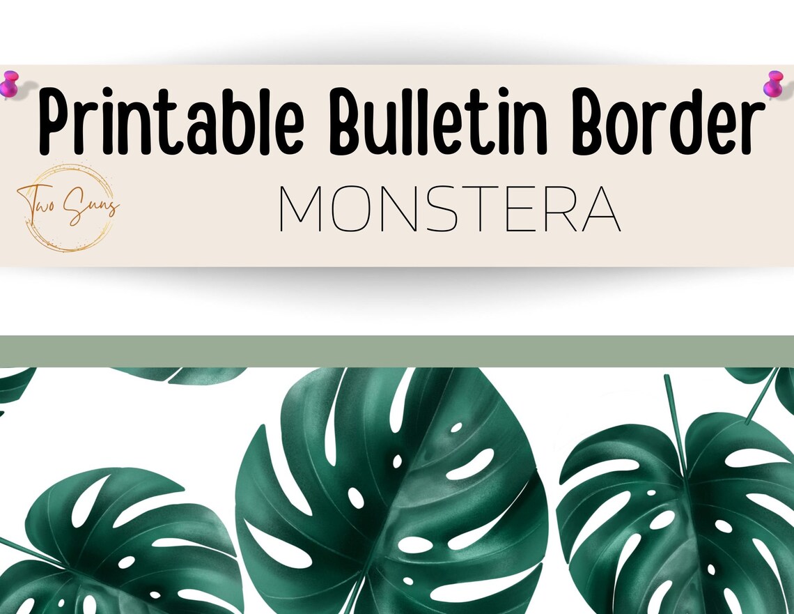 Monstera Print Spring Summer Theme Bulletin Border, Bulletin Board ...