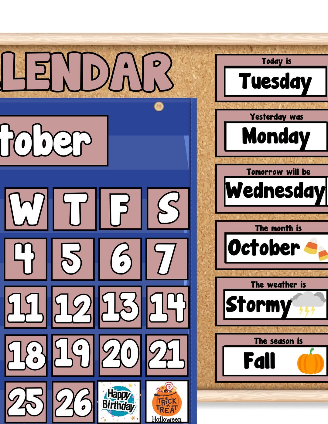 Mauve Pocket Chart Calendar With Weather, Season, Month & Day Display ...