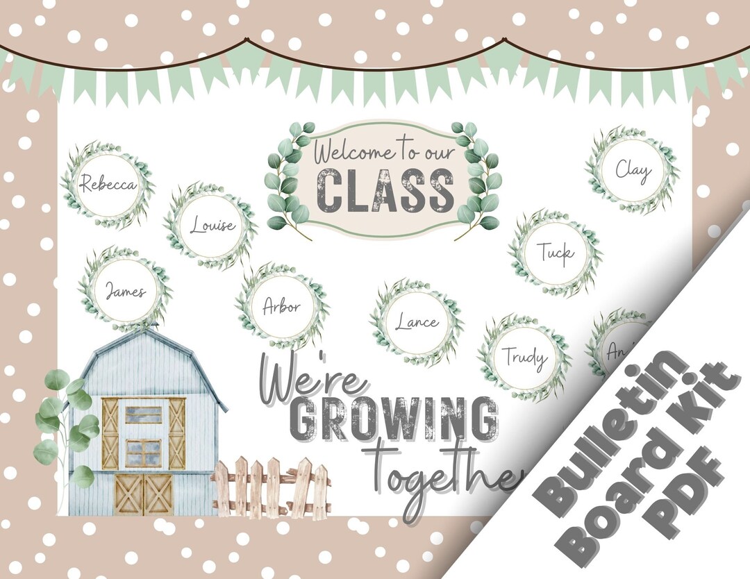 Eucalyptus Farmhouse, Bulletin Board Kits, Printable Bulletin Board Kit ...