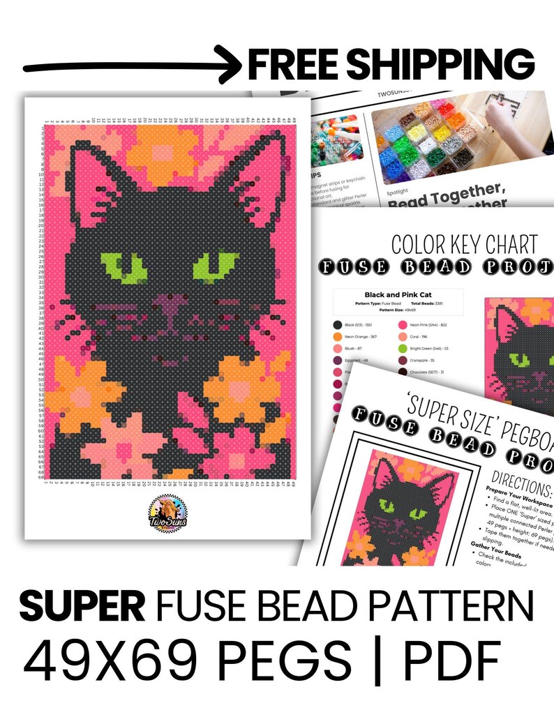 Black Cat Super Fuse Bead Pattern – Printed 11x17 Pattern | SUPER ...