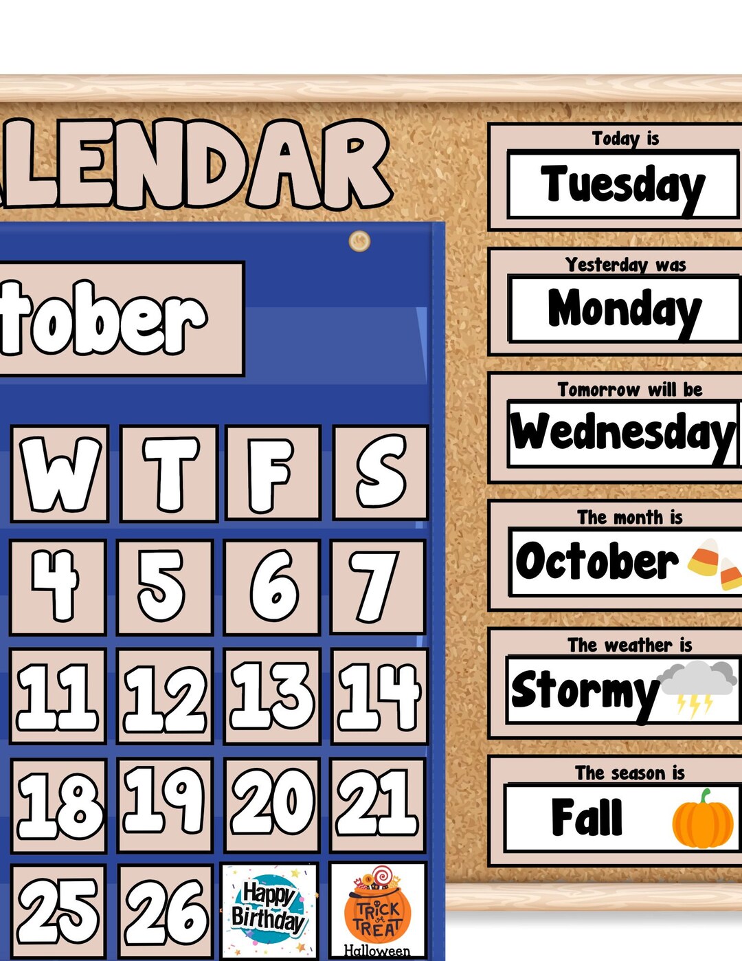 Tan Pocket Chart Calendar With Weather, Season, Month & Day Display - Etsy