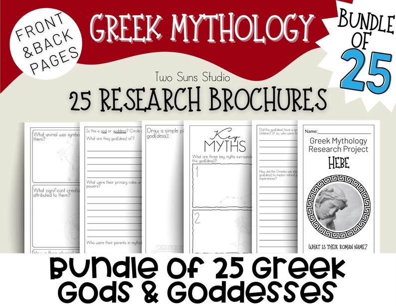 Greek Gods & Goddesses Research Brochure Projects: Bundle of 25 (PDF ...