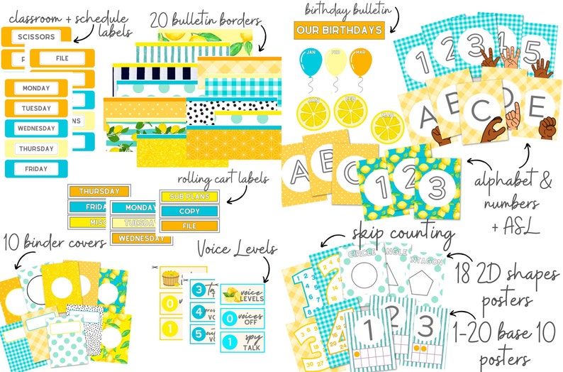 Lemon Classroom Decor Bundle, Modern Classroom, Customizable Classroom ...