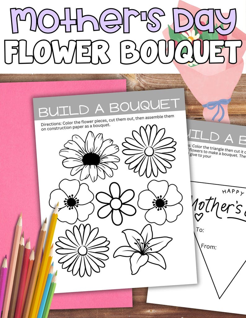 Flower Bouquet Mother's Day Art Project, Printable Craft for Kids - Etsy