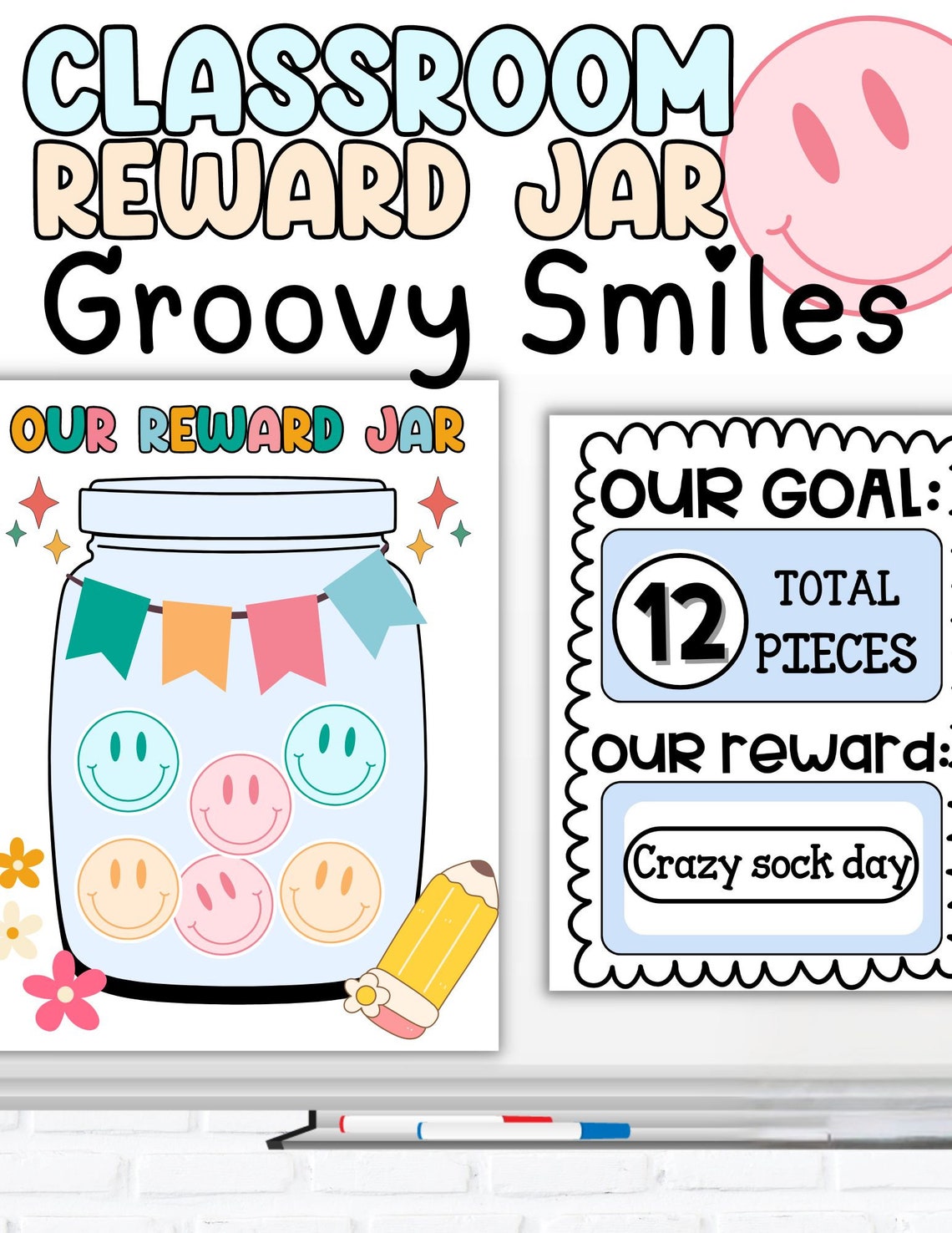 Groovy Smiles Classroom Reward Jar: Incentive Decor (digital Download ...