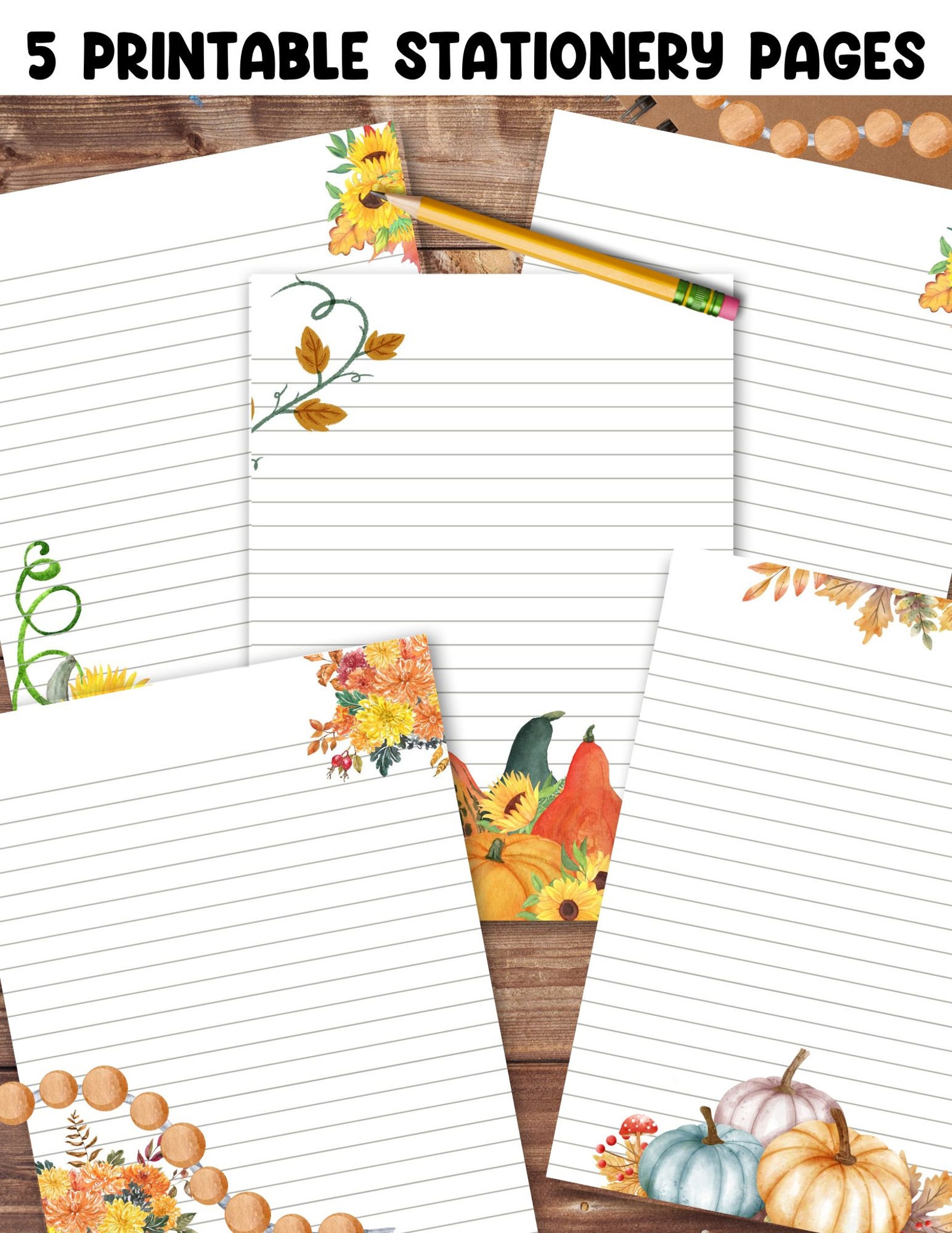 5 Seasonal Writing Papers, Lined Paper, Printable Stationery, Digital ...