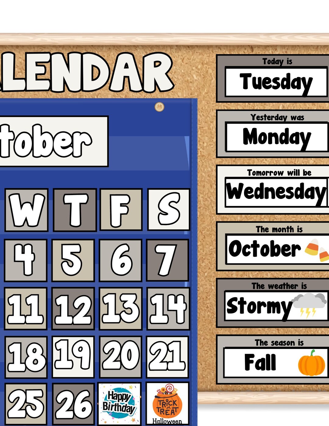Farmhouse Colors Pocket Chart Calendar With Weather, Season, Month ...