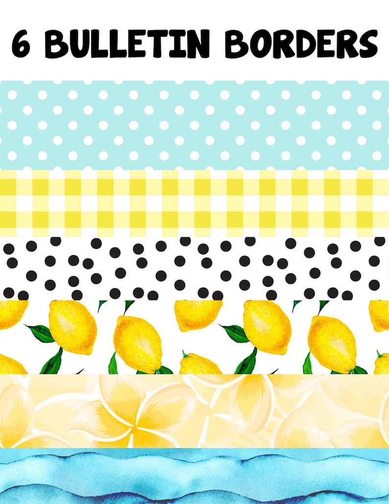 6 Lemons Theme Bulletin Borders, Bulletin Board Decoration, Printable ...