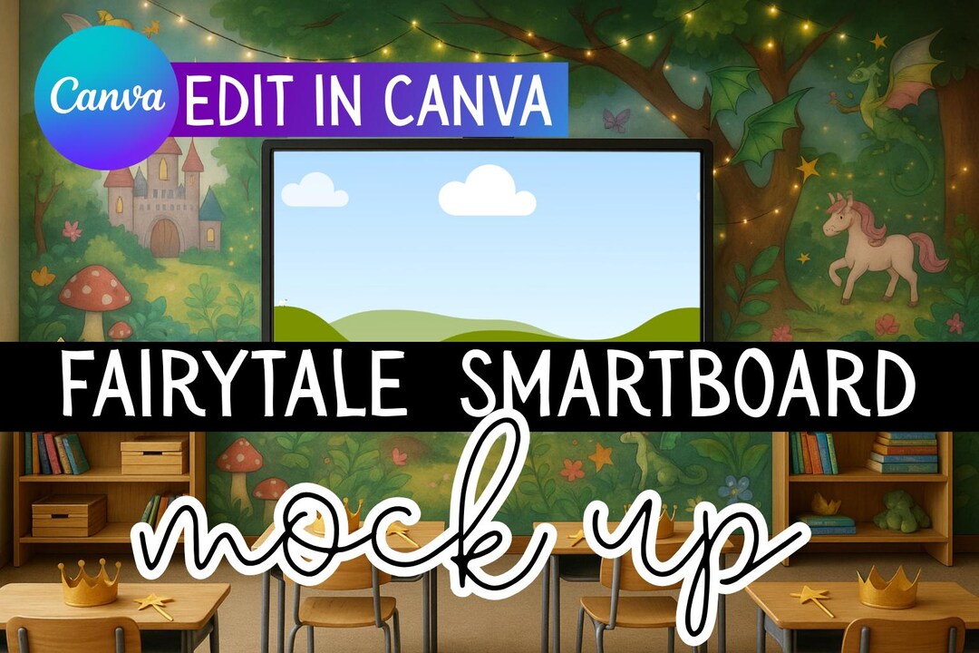 Fairytale Classroom Smart Board Mockup: Canva Drag-and-drop Template ...
