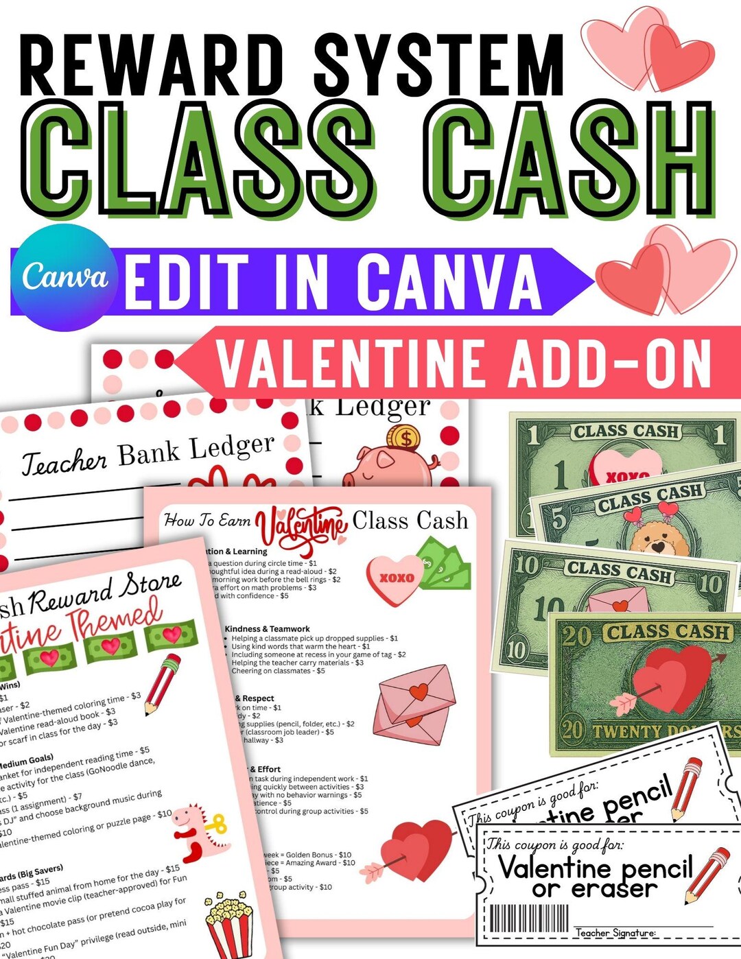 Valentine's Day Classroom Rewards System: Coupons, Cash, & Instructions ...