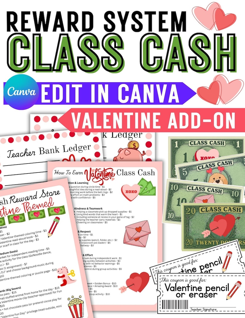Valentine's Day Classroom Rewards System: Coupons, Cash, & Instructions ...