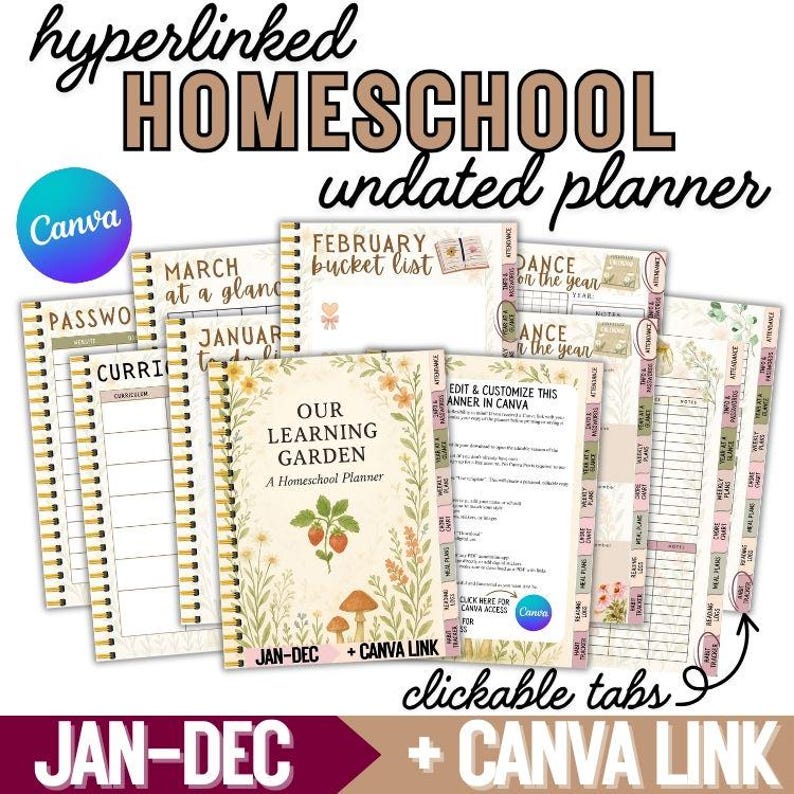 Editable Homeschool Planner: Canva Template, Hyperlinked PDF (digital ...
