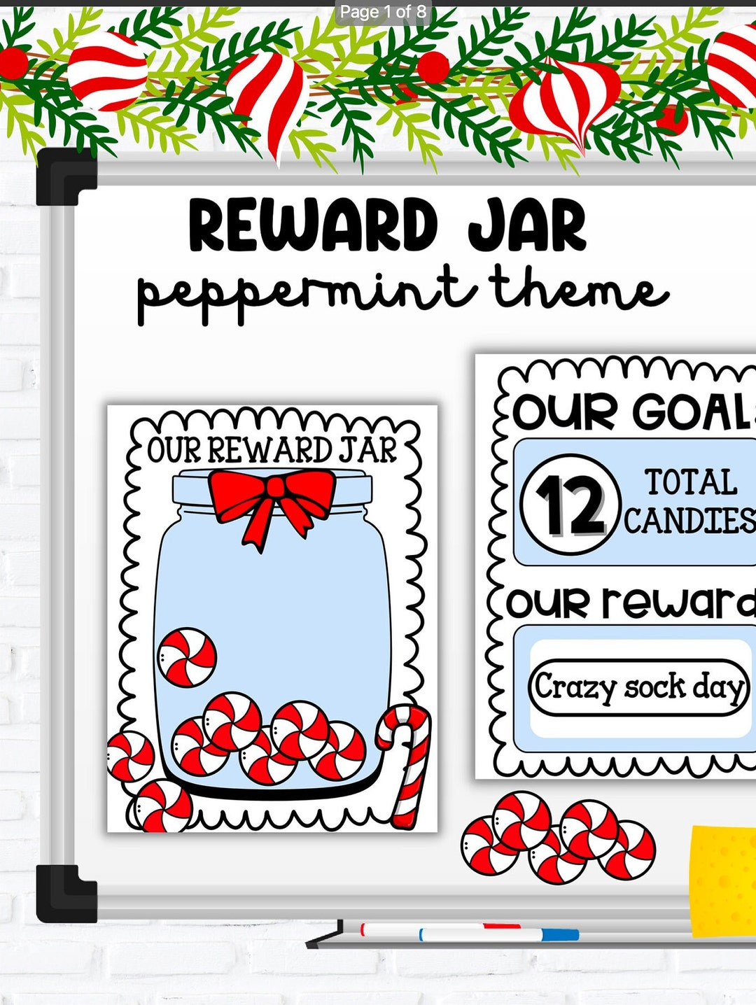 Christmas Peppermint Reward Jar: Classroom Incentive (digital Download ...